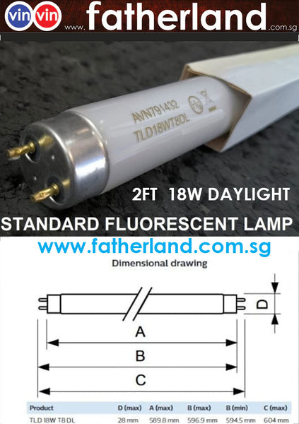 Standard 2ft 18W T8 Daylight Fluorescent Tube TLD 18W T8 DL- RP 18W/54 ...