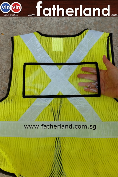 Safety Yellow Vest with back clear PVC Pocket - www.fatherland.com.sg