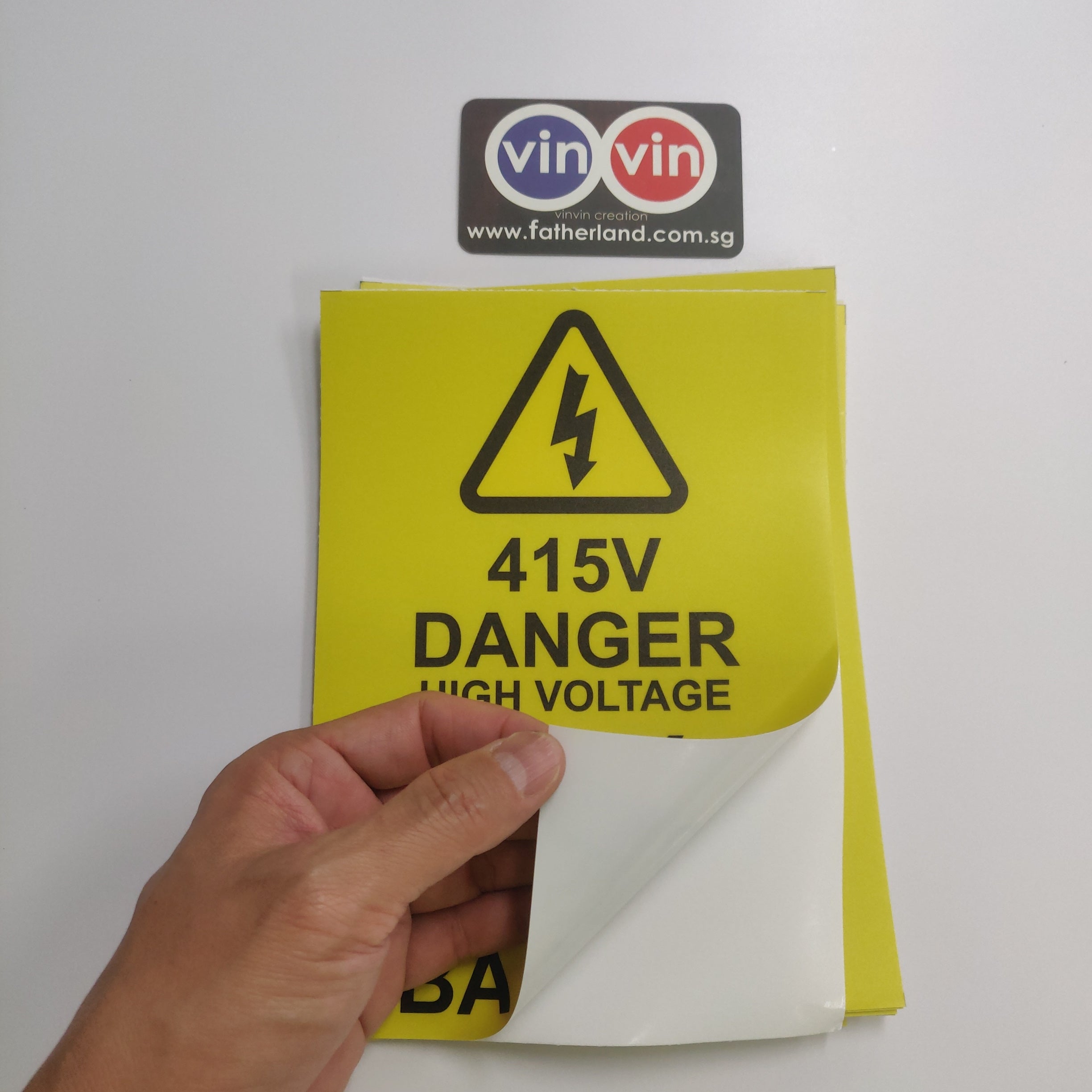 High Voltage 415V DANGER 4 LANGUAGE SIZE PORTRAIT STICKER Yellow Serie ...