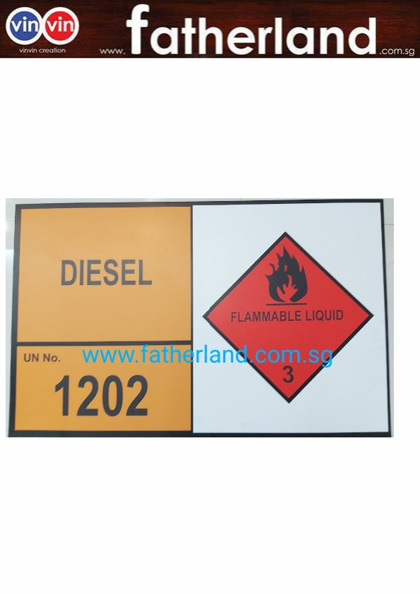 Diesel flammable liquid no 3 Aluminium Signage - www.fatherland.com.sg