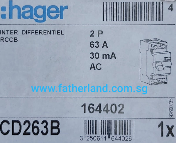 HAGER CD 263B/63A/.03A/2 POLE - www.fatherland.com.sg