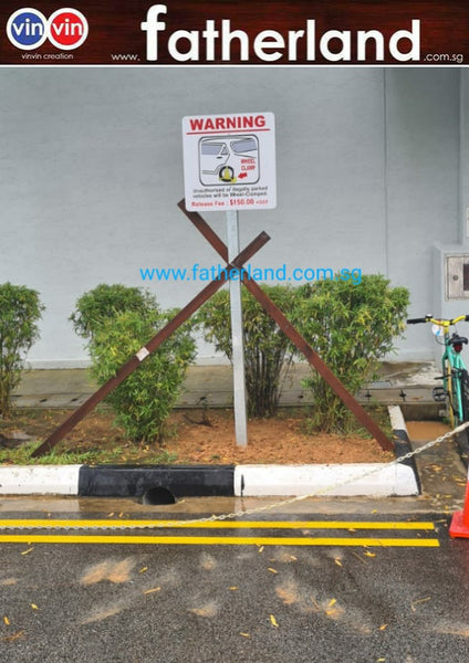 Aluminium wheel clamp signage 600 x 600mm with reflective sticker and ...