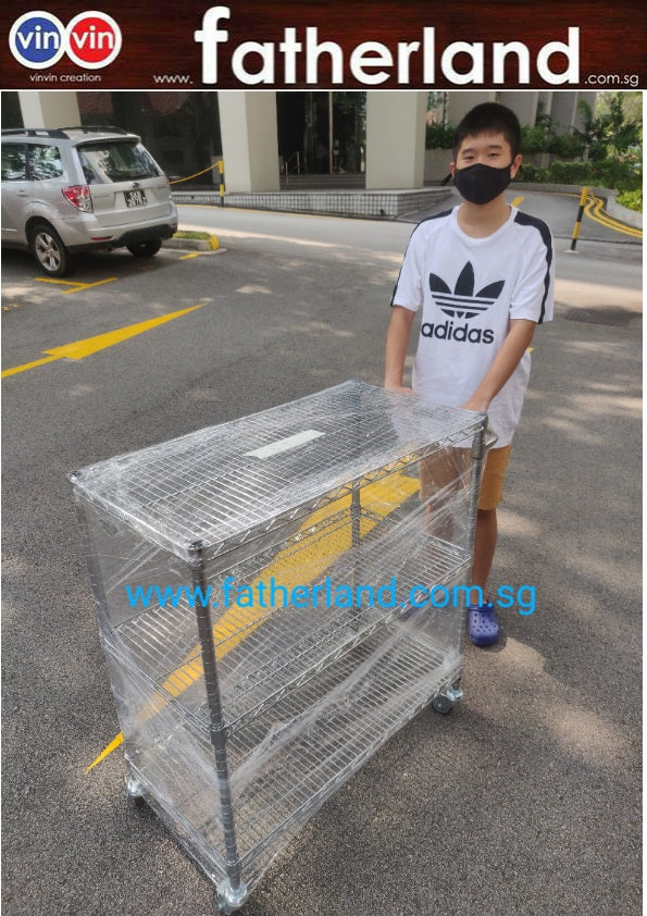 3 Tier Chrome Heavy Duty Wire Trolley Cart with Handle Adjustable HG S ...