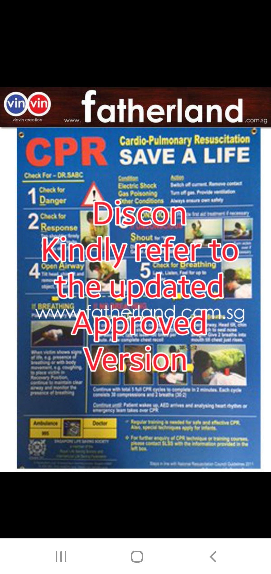 CPR POSTER- SAFE A LIFE- CARDBOARD - www.fatherland.com.sg