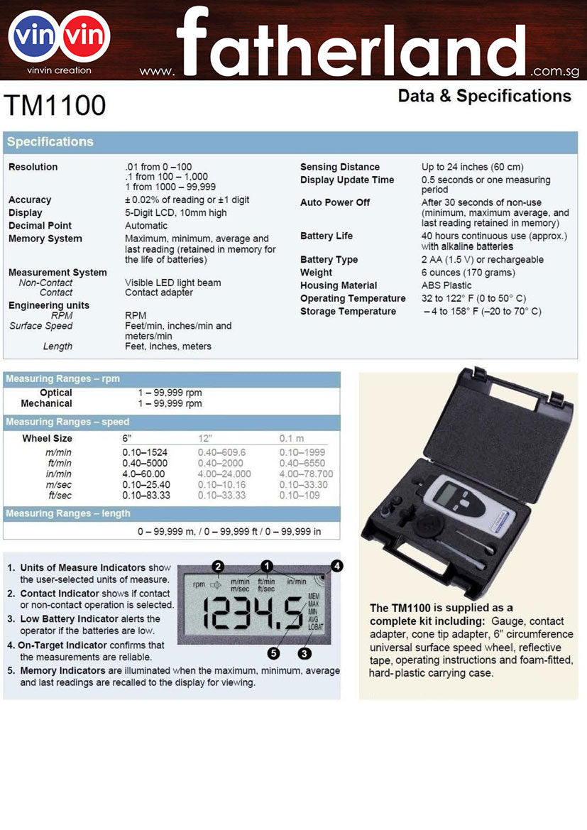 ACISION HAND-HELD TACHOMETER TM1100 - www.fatherland.com.sg