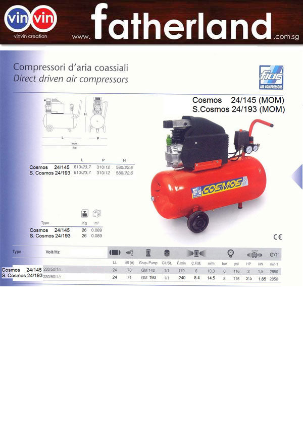 FIAC S.Cosmos (AB) 24/193 2.5HP air-compressor with MOM Certificate ...