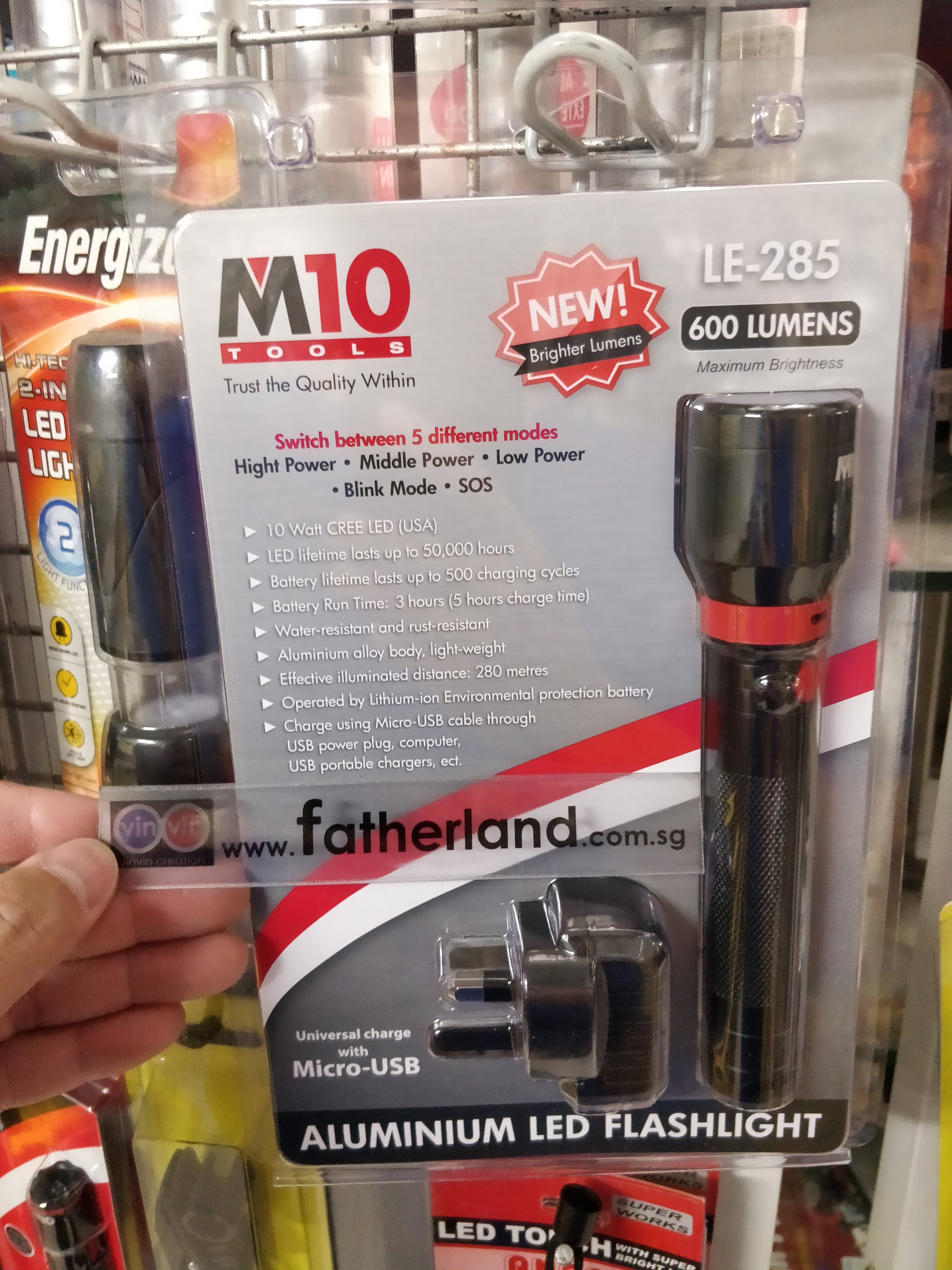 M10 LE-285 RECHARGEBLE 3W LED TORCH LIGHT - www.fatherland.com.sg