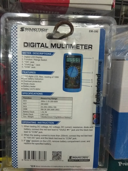SOUNDTECH EM390 DIGITAL MULTIMETER - www.fatherland.com.sg