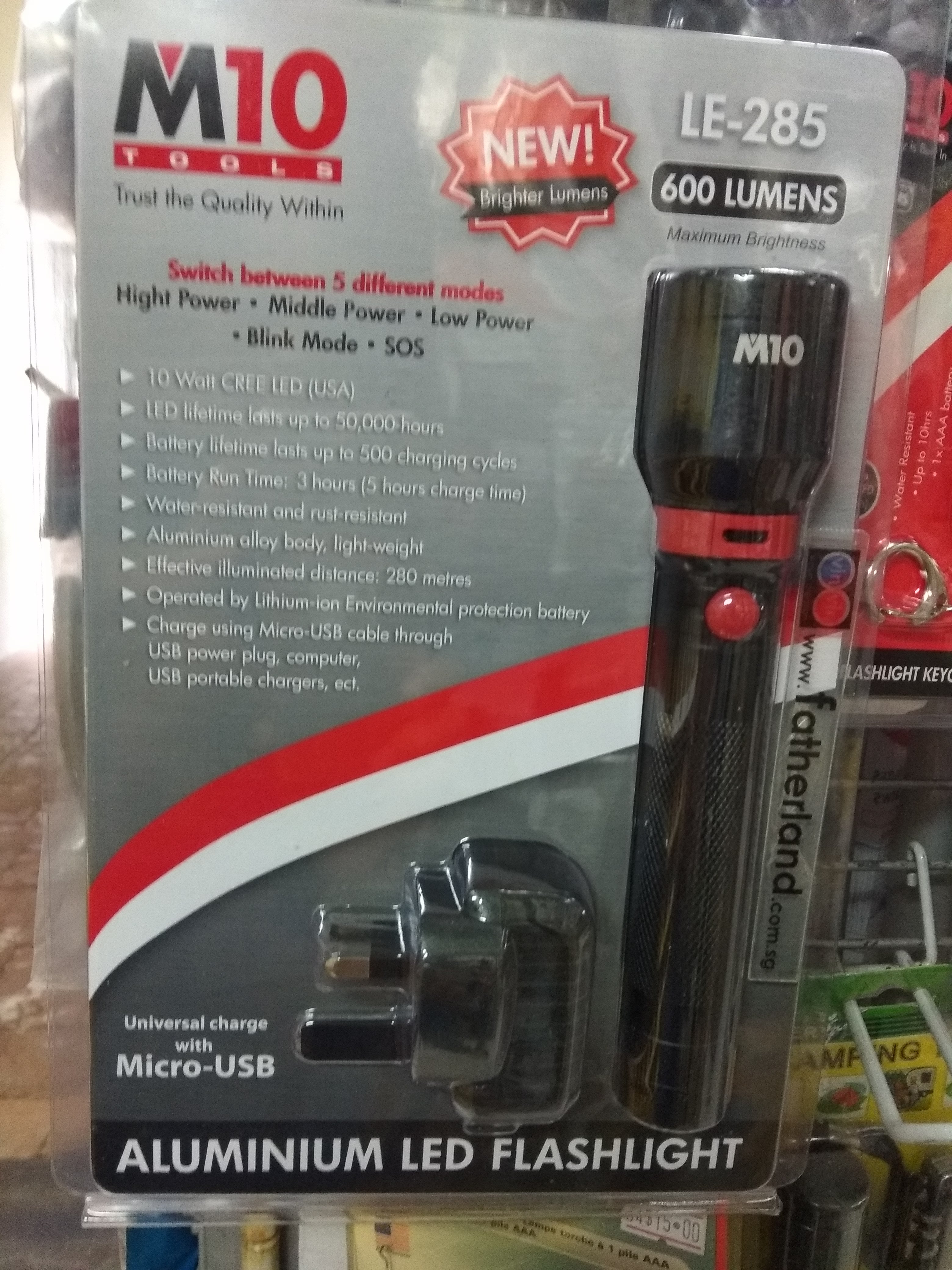 M10 LE-285 RECHARGEBLE 3W LED TORCH LIGHT - www.fatherland.com.sg
