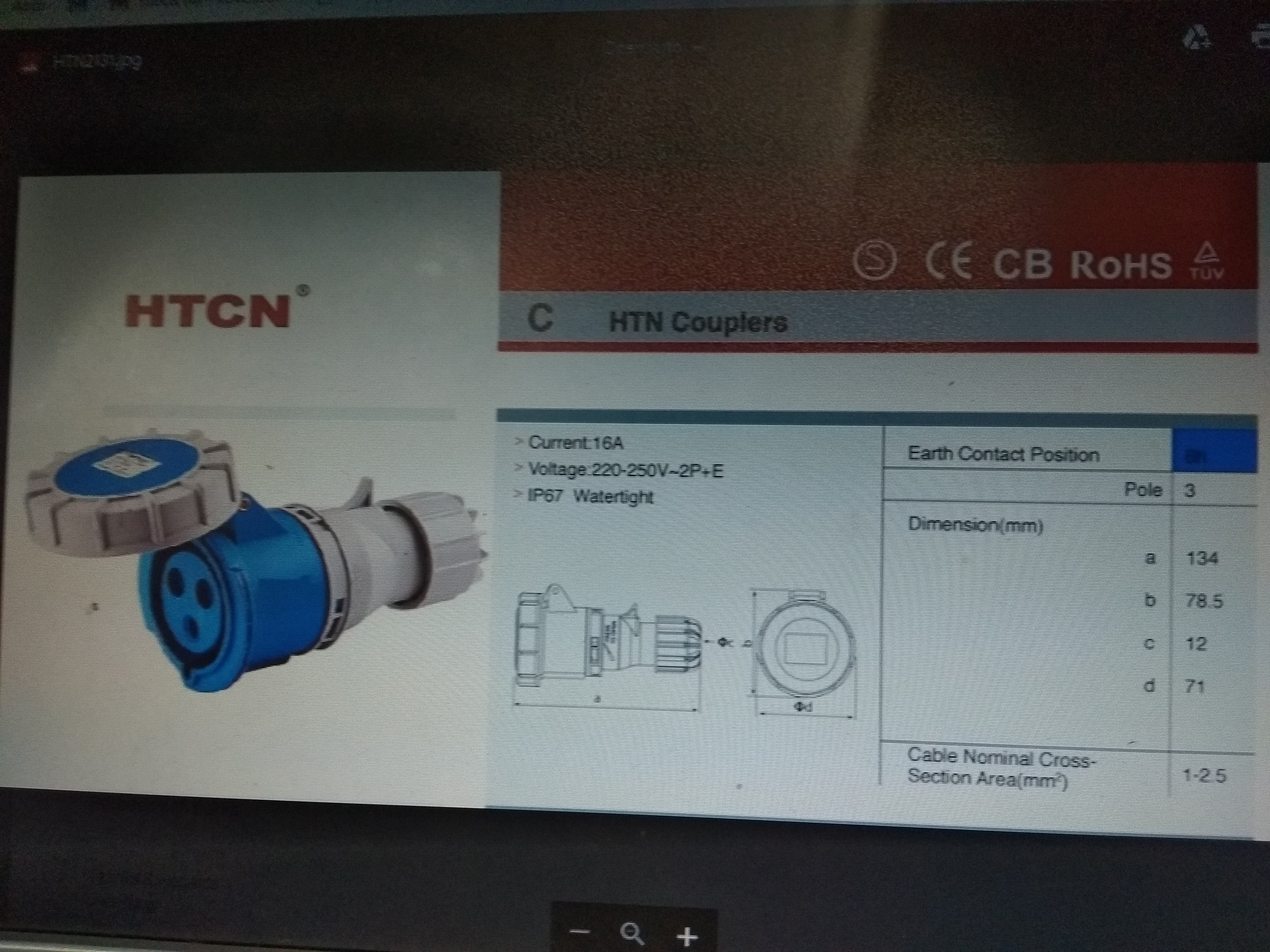 Htn 3pin16a socket ip67 - www.fatherland.com.sg