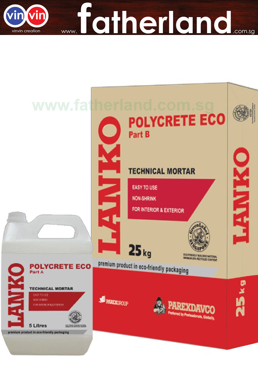 LANKO POLYCRETE A+B ECO MODIFIED CEMENTITIOUS MORTAR 25KG POWDER+5L LI ...