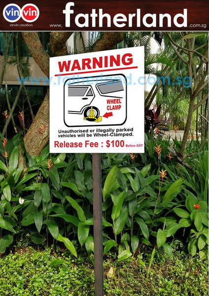 Aluminium wheel clamp signage 600 x 600mm with reflective sticker and ...