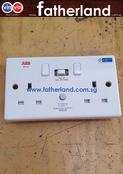 ABB 2 Gang 13A 30mA Residual Current Device RCD Switched Socket Outlet ...