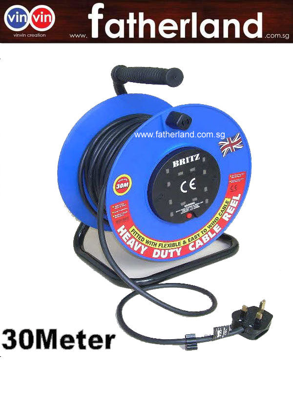 Britz 4-Way Cable Extension Reel 30Metres - www.fatherland.com.sg