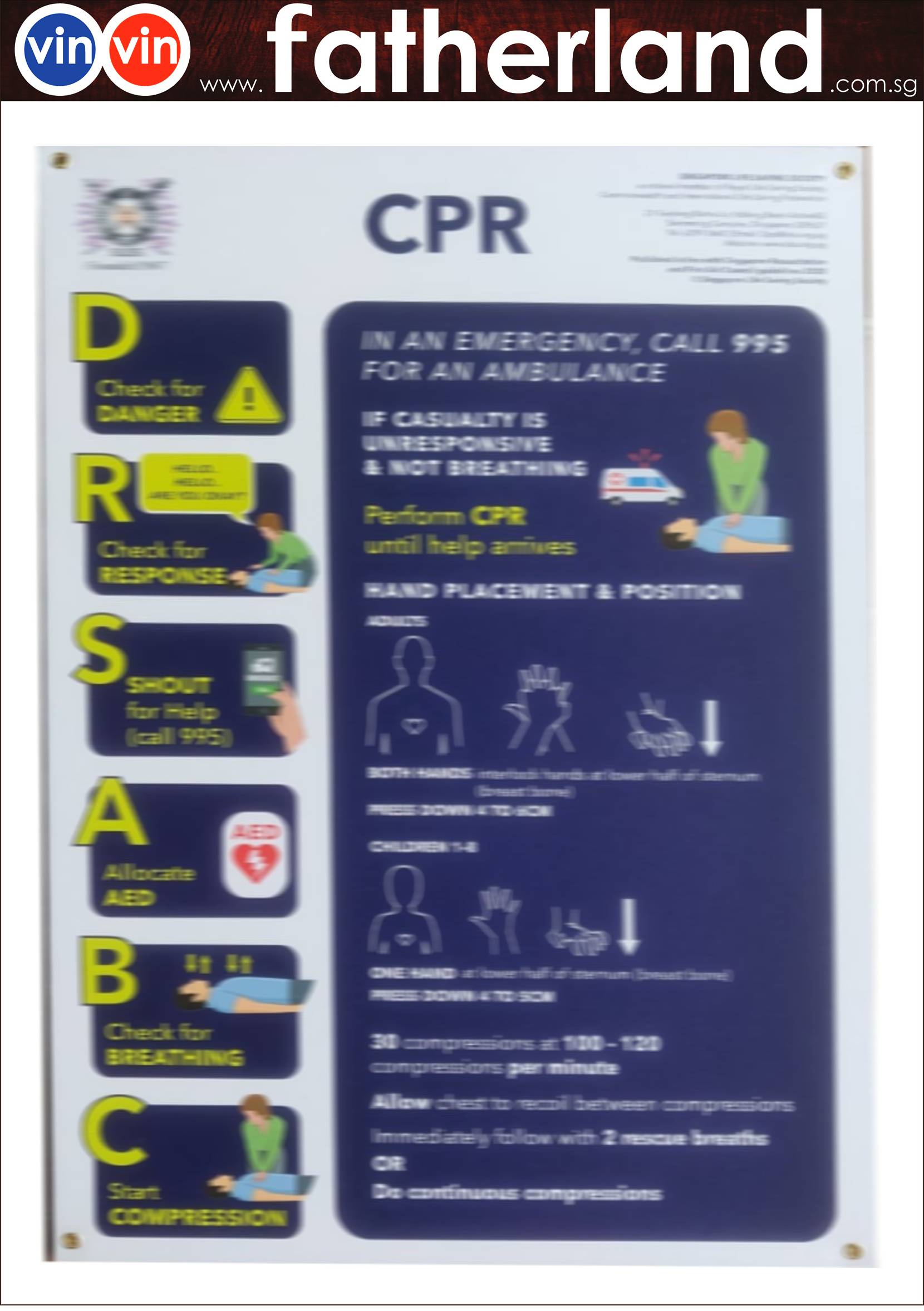 CPR POSTER- SAFE A LIFE- CARDBOARD - www.fatherland.com.sg