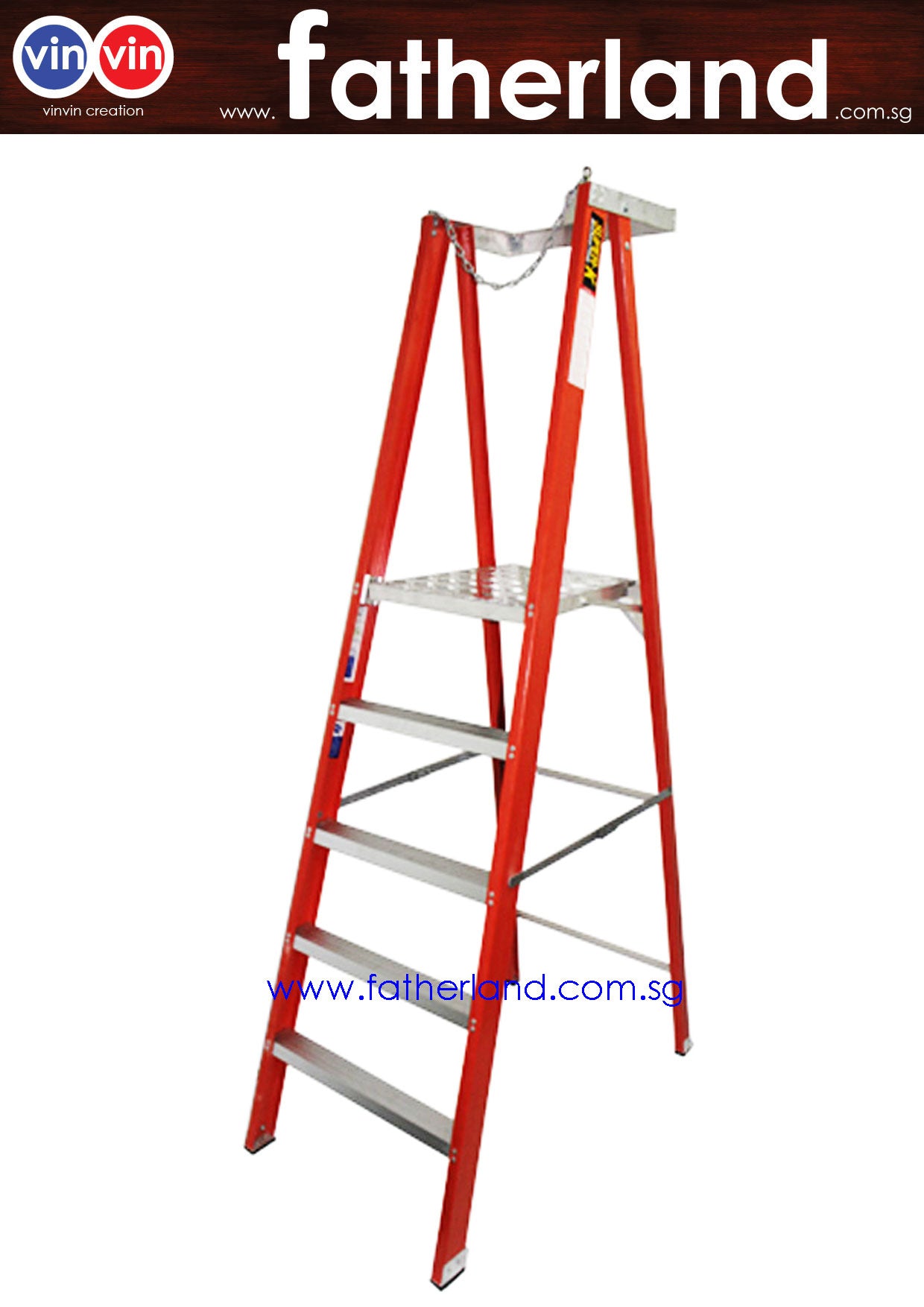 FIBREGLASS PLATFORM LADDER WITH CHAIN AND LONG RAIL - www.fatherland.com.sg