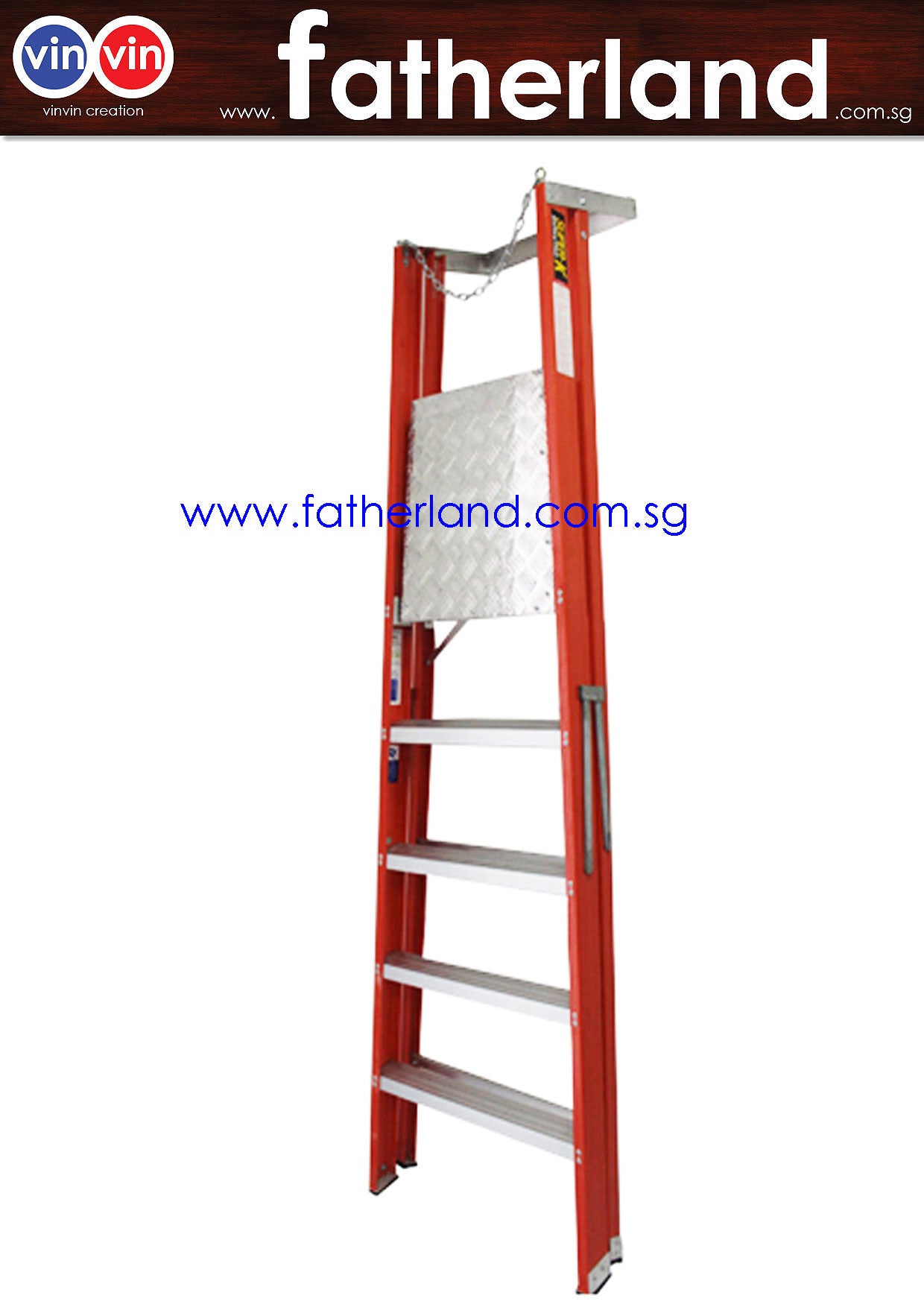 FIBREGLASS PLATFORM LADDER WITH CHAIN AND LONG RAIL - www.fatherland.com.sg