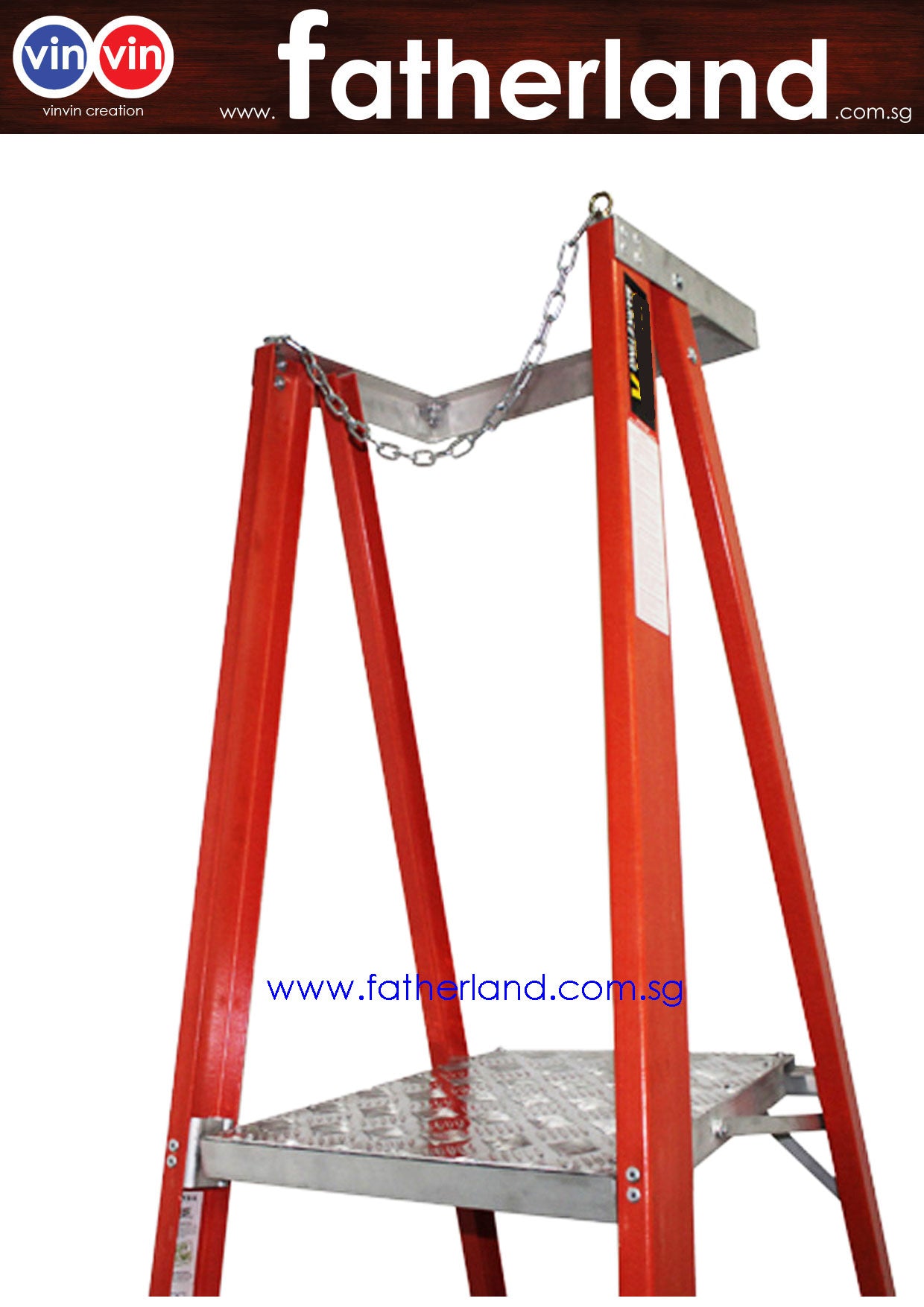 FIBREGLASS PLATFORM LADDER WITH CHAIN AND LONG RAIL - www.fatherland.com.sg