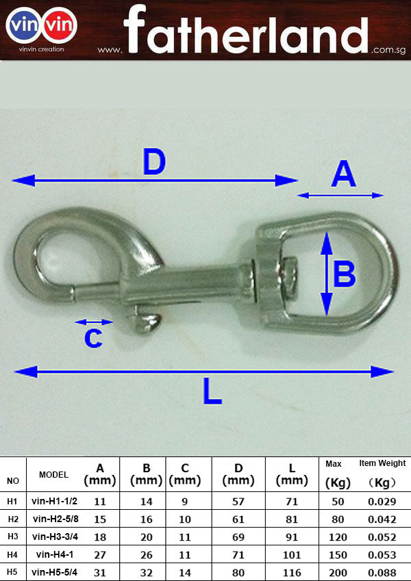 STAINLESS STEEL SWIVEL BOLT SNAP HOOK - www.fatherland.com.sg