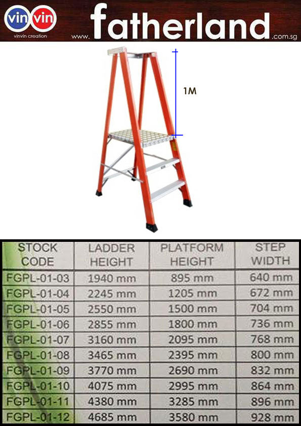 FIBREGLASS PLATFORM LADDER WITH CHAIN AND LONG RAIL - www.fatherland.com.sg
