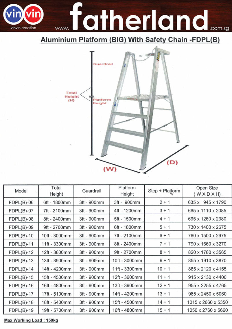 ALUMINIUM PLATFORM LADDER WITH SAFETY CHAIN - www.fatherland.com.sg