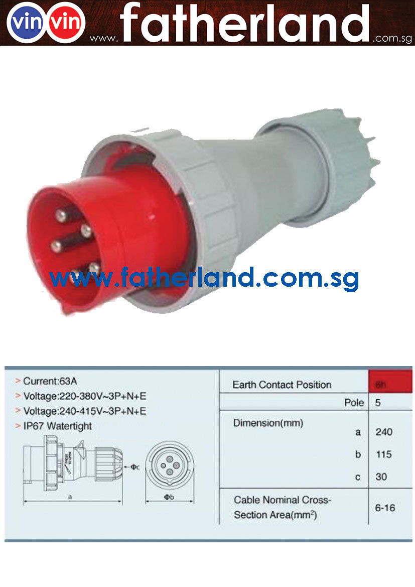 5pin isolator 63A Plug - www.fatherland.com.sg