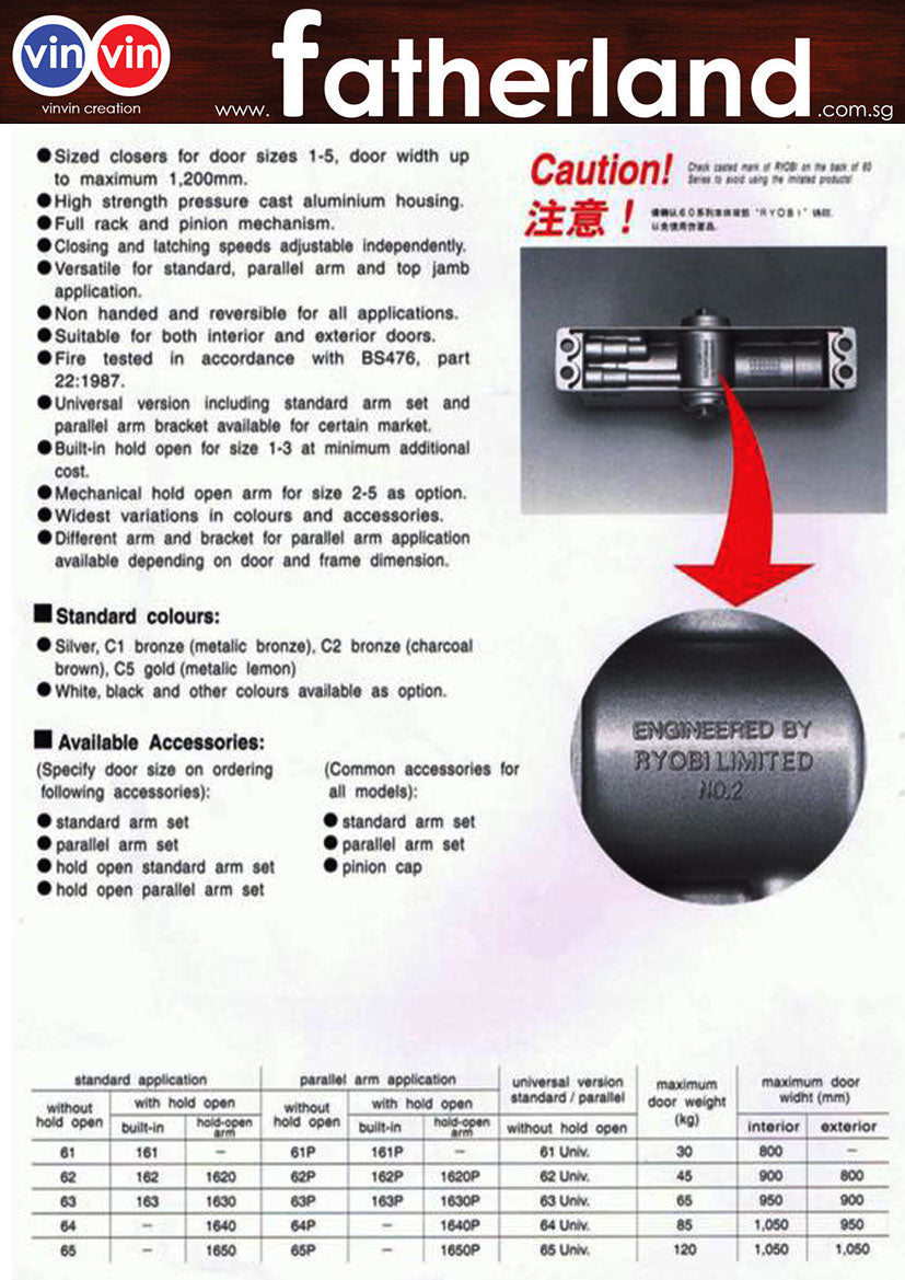 RYOBI Model 61P Door Closer ( 15 to 30 kg ) - www.fatherland.com.sg