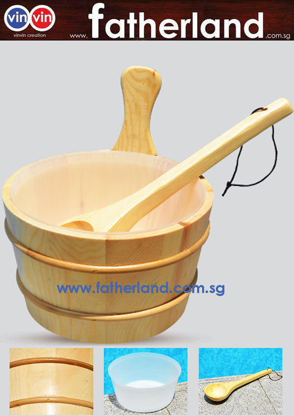 SAUNA WOODEN BUCKET PAIL WITH PLASTIC LINNER SPA SAUNA ROOM ACCESSORY ...
