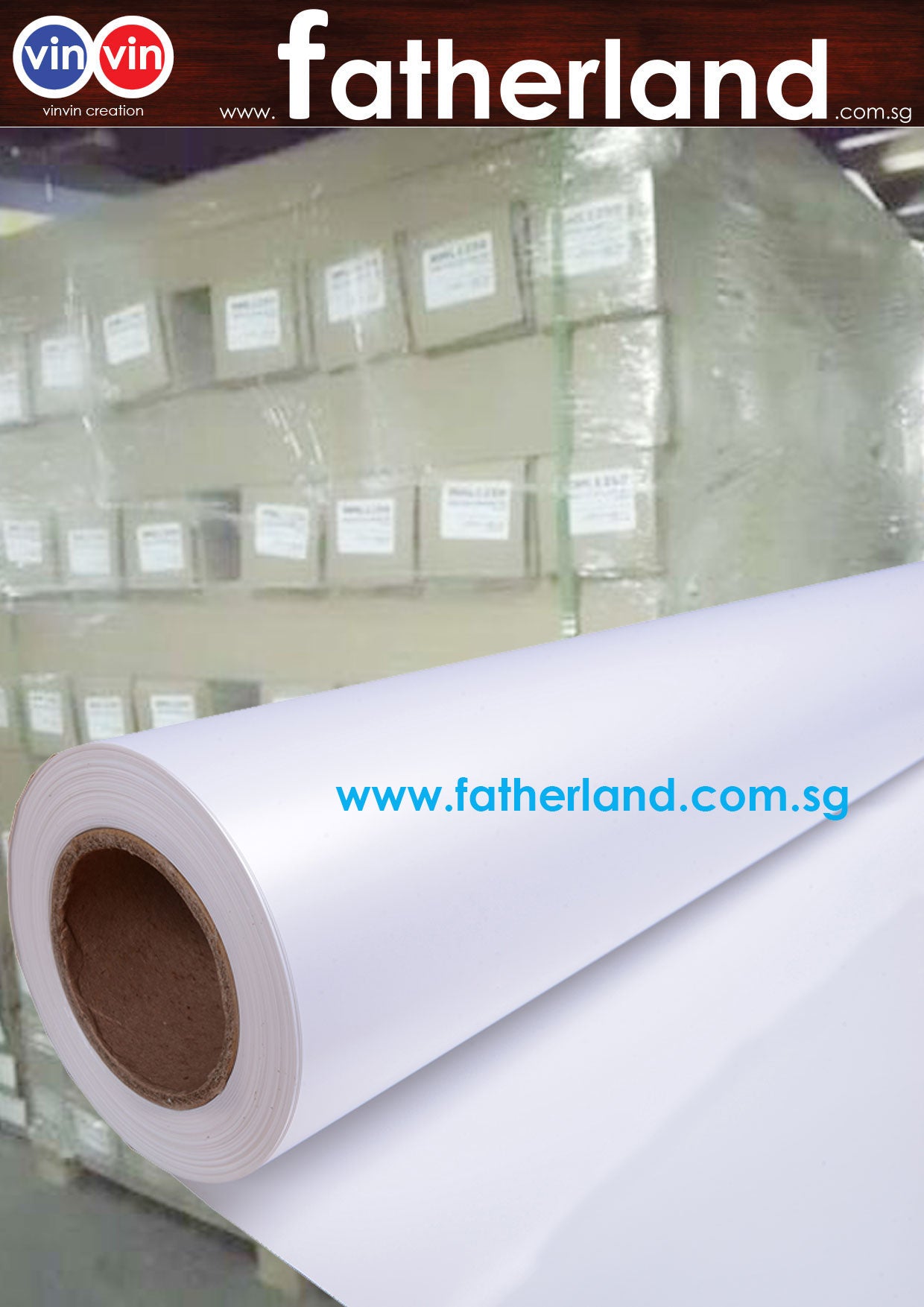 VINVIN WHITE SOLVENT VINYL STICKER 50" X 45 METER - www.fatherland.com.sg