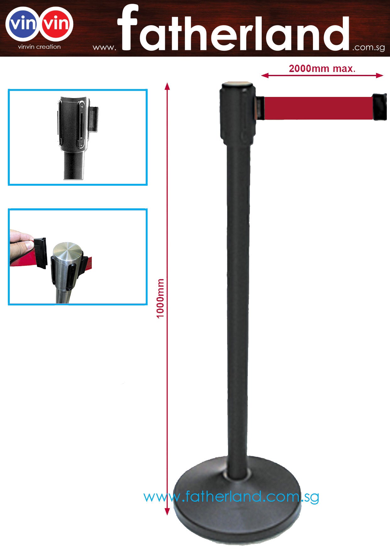 Black Queue Pole Stand with Red Belt ( HG ) - www.fatherland.com.sg