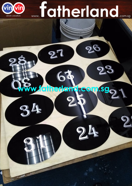 OVAL ACRYLIC SIGNAGE WITH SILKSCREEN NUMBER - www.fatherland.com.sg