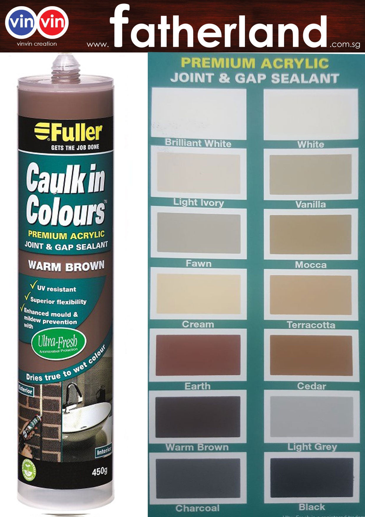 FULLER CAULK IN COLOURS ACRYLIC SEALANT 450G ( WARM BROWN ) - www ...